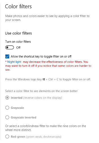 Microsoft Windows Dark-Mode / Color Filters